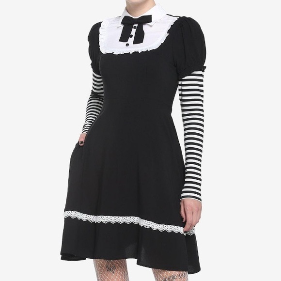 Hot Topic | Dresses | Black White Stripe Twofer Lolita Collar Dress Hot ...